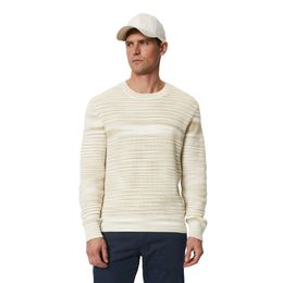 Marc O'Polo Rundhalspullover MARC O'POLO "mit unregelmäßigen Bi-Color-Streifen" Gr. M, beige Herren Pullover Rundhalspullover