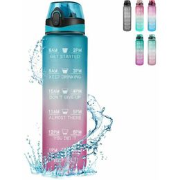 1 l Wasserflasche, BPA-frei, Sportgetränkeflasche, motivierende Wasserflasche mit ungiftigem, auslaufsicherem Strohhalm für Fitnessstudio, Outdoor,