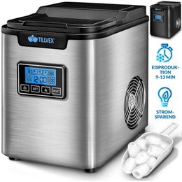 tillvex Eiswürfelmaschine Edelstahl Silber 12 kg - 24 h Eiswürfelbereiter mit Timer und 2,2 Liter Wassertank Ice-Maker LCD-Display & Selbstreinigungsfunktion