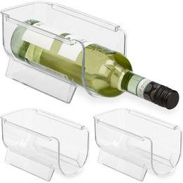 Relaxdays - 3 x Kühlschrank Flaschenablage stapelbar, Getränkeaufbewahrung, Limo, Wein, Bier, HxBxT 10 x 11 x 20,5 cm, transparent