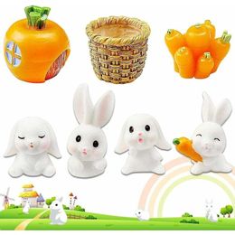 LONGZIMING - keine 7-teiligen Harz-Kaninchenfiguren, Miniatur-Kaninchen-Gartenornamente, Ostern, niedliche Kaninchen, Karotten,