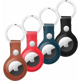 LONGZIMING Schlüsselanhänger kompatibel mit Airtag, Airtag-Schlüsselanhänger, tragbare und waschbare, kratzfeste Schutzhülle für Apple AirTags, Braun + Rot +