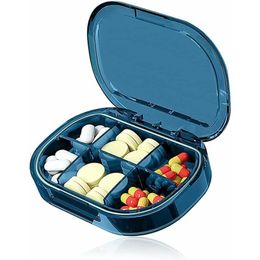 LONGZIMING Kleine Taschen-Reise-Pillendose, wasserdicht mit 6 Fächern, kompakte Medikamentenbox, täglicher Spender (blau)
