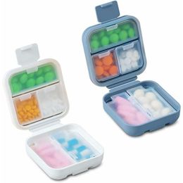 LONGZIMING Pieces Pillendose 5 Fächer, Medikamenten-Pillendosen, Taschen-Pillendose, wasserdichte Pillendose, kleine tragbare Pillendose (blau, weiß)