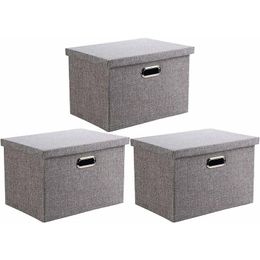 Aufbewahrungsbox mit Deckel Klein, Faltbare Kisten Aufbewahrung Grau 32X24X18 cm, 3 Stück - Lycxames