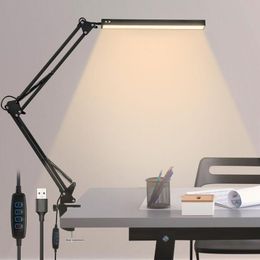 Swanew - 10W led Schreibtischlampe FlexBar Tischlampe Büroleuchte Beleuchtung Dimmbar 3 Farbtemperaturen,10 Helligkeitsstufen für Arbeiten,Lernen