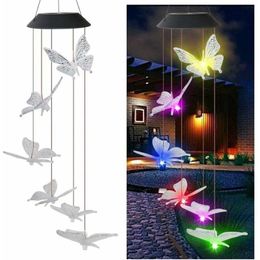 Solar-Schmetterlings-Windspiel-Lampe, Outdoor-Gartendekoration, bunt, 6 LEDs, Solar-Windspiel-Lampe, schwarze Muschel, transparenter Schmetterling