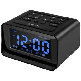 LED-Digital-Schlafzimmer-Radiowecker mit USB-Ladeanschluss, Uhrsteuerung, Temperatur, elektronische Tischuhr, Schwarz