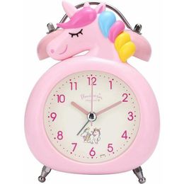 Silent Unicorn Wecker Mädchen Twin Bell Kinderwecker mit Nachtlicht für Kinderzimmer Nachttisch 10 cm (Rosa),