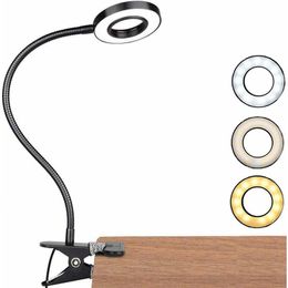 LED-Klemm-Schreibtischlampe, USB-betriebene flexible Klemm-Leselampe, faltbar, verstellbar, weicher Licht-Augenschutz mit 3 Lichtmodi 7 Watt (Schwarz)