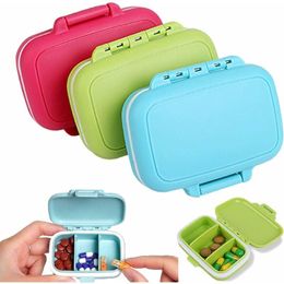 LONGZIMING Pieces Pillen-Organizer-Box, tragbare Mini-Pillendose aus Kunststoff mit 3 herausnehmbaren Fächern, tägliche Vitamin-Pillendose, Organizer-Box für