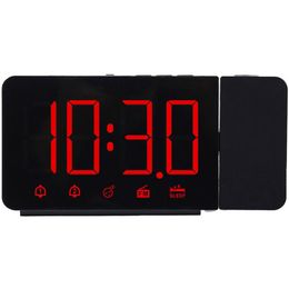 Projektionswecker mit Radio, Dual-Alarmzeit, LED-Anzeige, elektronische Uhr, rot