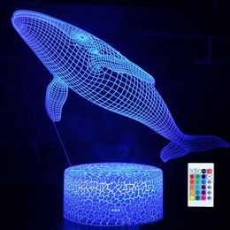 Whale Series 3D-Schreibtischlampe, buntes LED-Nachtlicht mit Touch-Fernbedienung, KX-560