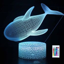 Whale Series 3D-Schreibtischlampe, buntes LED-Nachtlicht mit Touch-Fernbedienung, KX-556