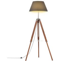 LONGZIMING - Stativlampe Honigbraun und Schwarz Teak Massivholz 141 cm
