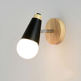 Vintage Innenwandleuchte Wandlampe 360° drehbare Holzwandlampe E27 Wandlampen für Schlafzimmer, Küche, Restaurant, Café, Flur (Schwarz - Leuchtmittel