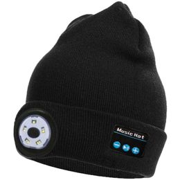 Bluetooth-Strickmütze, Outdoor-Nachtlauf, Nachtangeln, LED-Lichtbeleuchtung, schwarz