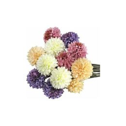 12 Stück künstliche Blumen, 4 Farben künstliche Chrysanthemen + Jute-Schnur + Grußkarte, Seiden-Hortensienstrauß für Hochzeit, Haus, Garten, Party,