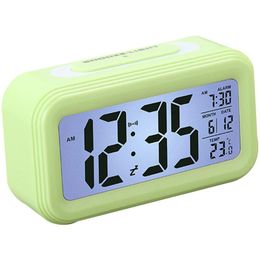 Wecker, elektronische digitale Morgenuhr mit großem lcd, Hintergrundbeleuchtung, Kalender und Temperatur grün