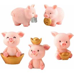 LONGZIMING - 5 Stück Miniatur-Schweinfigur aus Harz, Glücksschweine, Miniatur-Glücksschwein, Mikro-Landschaft, Geschenk-Ornament, Heimdekoration,
