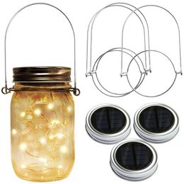 20 LED-Lichterketten mit Glühwürmchen-Glasdeckel, mit Aufhänger, Gartendekoration, Terrasse, 3er-Pack (keine Gläser) - warmweiß