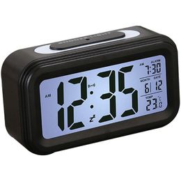 Wecker, elektronische digitale Morgenuhr mit großem lcd, Hintergrundbeleuchtung, Kalender und Temperatur schwarz