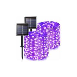 Solar Lichterkette Set mit 2 lila Halloween-Solarlichtern, wasserdicht, je 20 m, 200 LEDs, 8 Modi, Kupferdraht-Lichter für Halloween-Dekoration