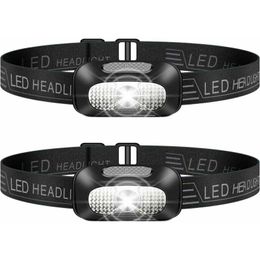 LED-Stirnlampe, 2 Stück leichte USB-wiederaufladbare Stirnlampe, leistungsstarke wasserdichte Stirnlampen