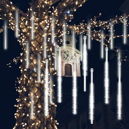 Meteor Regen 30 cm, 8 wasserdichte Transparenzröhren Leuchtgirlande, 288 LEDs Wetter Dusche Licht für Weihnachten Outdoor Gartenbaum Dekoration (weiß)