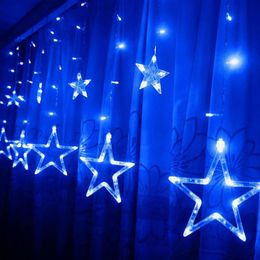 TRADESHOP Led Vorhang mit beleuchteten Sternen 2,51 Meter für Weihnachten Deko Schmuck Fensterdeko Schaufenster Dekoration - Blau