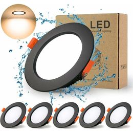LONGZIMING - Extra flacher schwarzer LED-Einbaustrahler, 5er-Pack, 7 w, 700 lm = 70 w, Glühlampe, IP44, 3000 k warmweiß, ac 220–240 v, Ausschnitt