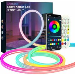 LONGZIMING RGB-LED-Streifen mit ic, Neon mit Regenbogeneffekt, 24 v, wasserdicht, IP65, LED-Streifen, 213 Farbeffekte, 5 m, gesteuert durch app, Fernbedienung,