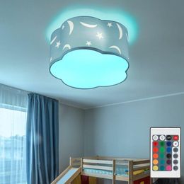 etc-shop Deckenlampe Schlafzimmerleuchte blau Kinderlampe Wolke, 3-flammig Fernbedienung dimmbar Memoryfunktion, Sterne Mond Textilschirm, 3x RGB LED 4,8W