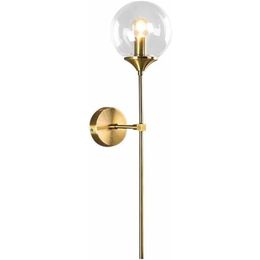 Industrielle Vintage Wandleuchte, klare Glaskugel mit goldener Wandleuchte mit langem Arm, goldene Nachttisch-Wandleuchte (klar)--Glühbirne nicht