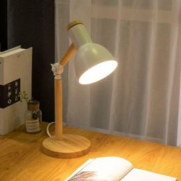 LONGZIMING - Tischlampe LED-Leselampe im klassischen Holzdesign, mit Holzschwingarmen, E27 Tischlampe, Arbeitslampe, Arbeitslampe, Schreibtischlampe,