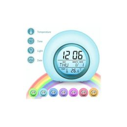 Amirror Smart Ug - Digitaler Kinderwecker 7 Farben Kinderwecker mit Kalender und Thermometer, Kreativuhr Runder Wecker mit LED-Nachtlicht für Kinder