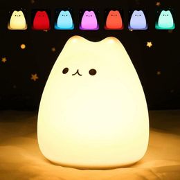 LONGZIMING Baby-Nachtlicht, Kinder-Nachtlicht, 7 Farben, Kawaii-Katzen-Nachtlicht, LED-Nachtlicht, Nachttischlampe mit Timer-Funktion, Kinder-Nachtlicht,