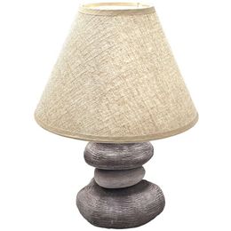 etc-shop Nachttischlampe Keramik Tischlampe Textilschirm Schlafzimmerlampe Steinoptik, Textil, braun grau, Fernbedienung dimmbar, 1x rgb led 4,8W 470Lm