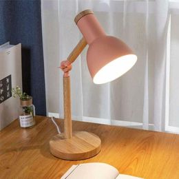 LONGZIMING Tischlampe LED-Leselampe im klassischen Holzdesign, mit Holzschwingarmen, E27 Tischlampe, Arbeitslampe, Arbeitslampe, Schreibtischlampe,