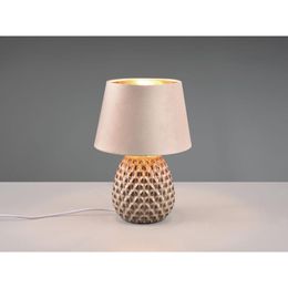 meineWunschleuchte - led Retro Tischleuchte mit Samtschirm in Beige/Gold, Höhe 35cm