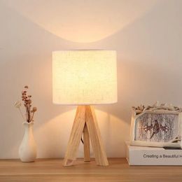 Lycxames - Tischlampe aus Holz, E27-Nachttischlampen aus Leinen, Vintage-Stativ, für Schlafzimmer, Wohnzimmer, Hotelcafé, Geschenk für