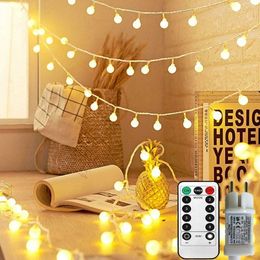 LONGZIMING Kugelförmige Lichterkette, 100 led 8-Modus-Plug-Außenlichterkette mit Fernbedienung für Schlafzimmer, Innenbereich, Garten, Weihnachten und Hochzeit