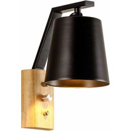 LONGZIMING Led Holz Metall Wandleuchte Moderne Einfache Kreative Schlafzimmer Nachttischlampe Retro Kreative Balkon Massivholz Wandleuchte E27 Stil Ohne