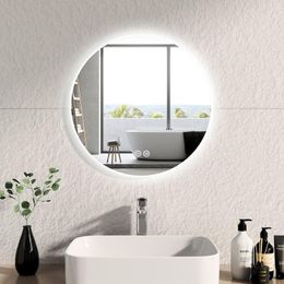 Emke - Badspiegel mit Beleuchtung Badezimmerspiegel Wandspiegel, Stil 3, ф50cm, Runder Spiegel mit Touch, 3 Lichtfarben Dimmbar