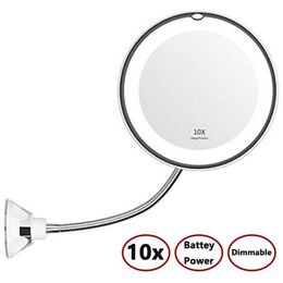 Amirror Smart Ug - LED-beleuchteter Schminkspiegel mit 10-fach flexiblem Schwanenhals, Vergrößerungs-Badezimmerspiegel mit Saugnapf,