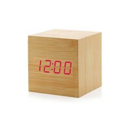 Amirror Smart Ug - Digitaler Wecker, Mini-moderner Holz-LED-Lichtwürfel-Desktop-Wecker, zeigt Zeit und Temperatur für Kinder, Schlafzimmer, Zuhause,