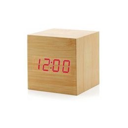 Digitaler Wecker, Mini-moderner Holz-LED-Lichtwürfel-Desktop-Wecker, zeigt Zeit und Temperatur für Kinder, Schlafzimmer, Zuhause, Schlafsäle, Reisen