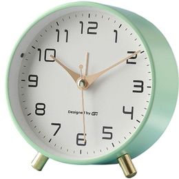 Schlichte Uhr, leichter Luxus-Wecker, leise, mattierte Metall-Schreibtischuhr für Studenten, grün