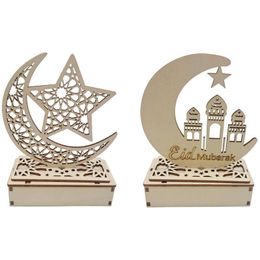 Amirror Smart Ug - 2-Sätze Ramadan led Holz Lampe, Ramadan Laterne led, Ramadan Dekoration Lichter, Dekoration Halbmond Star Lanterns für Eid Mubarak