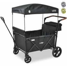 Arebos FableKids Bollerwagen Leo X4Lite mit Dach 4 Sitzplätze Faltbarer Transportwagen Hecktasche 5-Punkt-Gurt 360° Räder Fußbremse Oxford 600D Onyx Schwarz